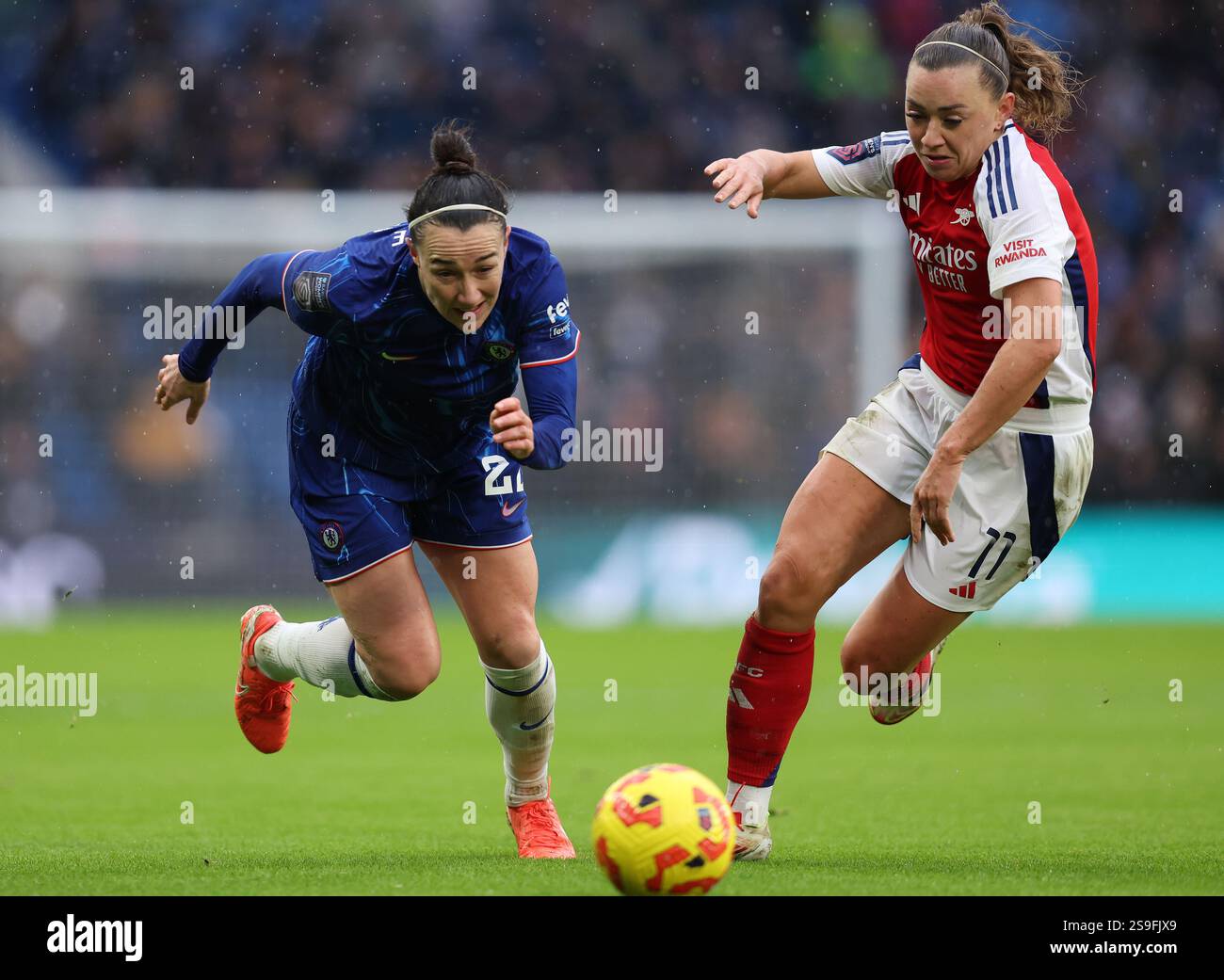 London, England, 26th January 2025. Lucy Bronze of Chelsea and Katie ...