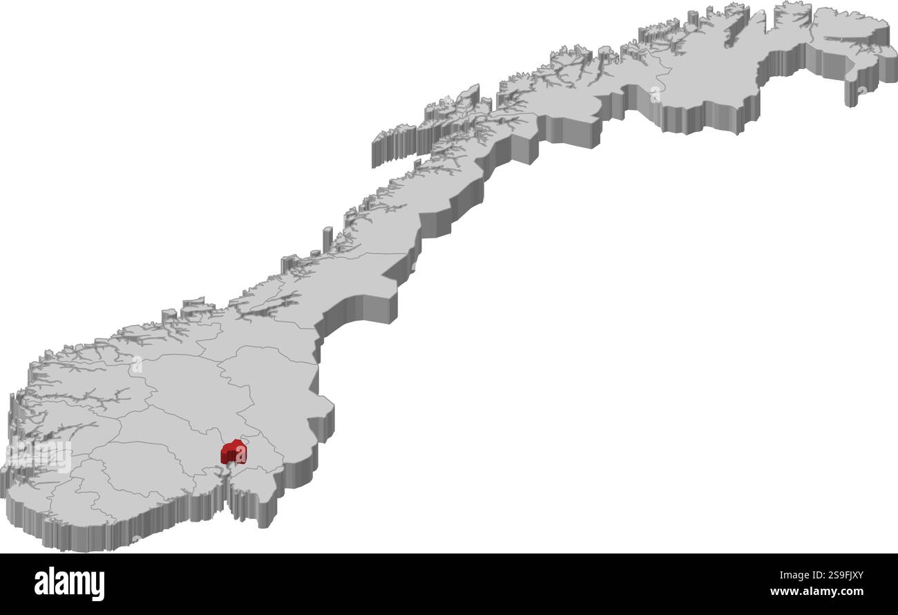 Map of Norway as a gray piece., Oslo is highlighted in red Stock Vector ...