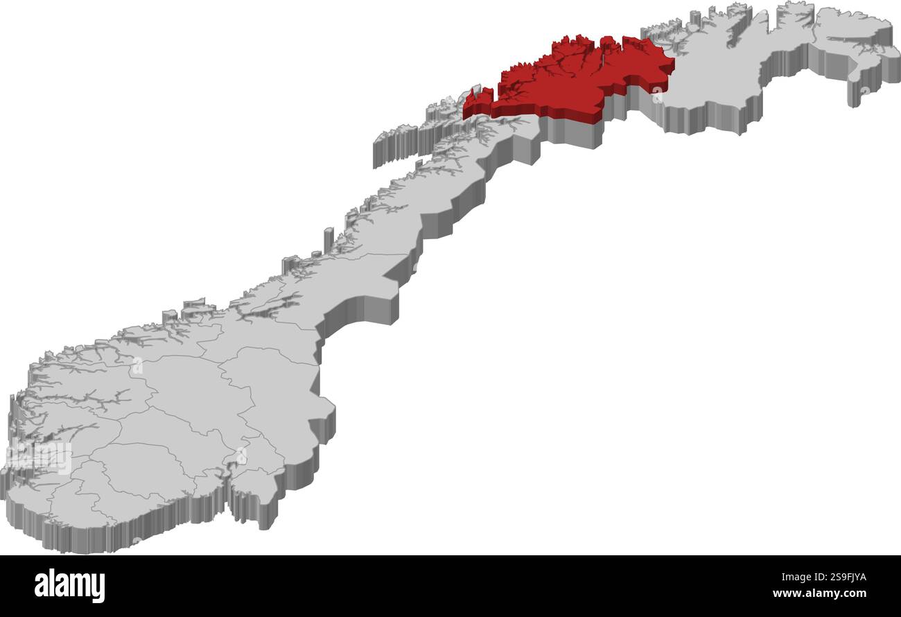 Map of Norway as a gray piece., Troms is highlighted in red Stock ...