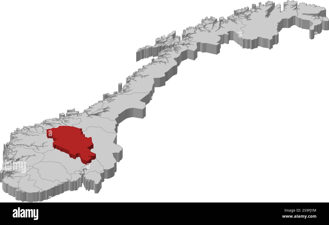 Map of Norway as a gray piece., Oppland is highlighted in red Stock ...
