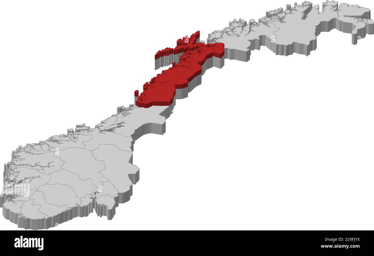 Map of Norway as a gray piece., Nordland is highlighted in red Stock ...