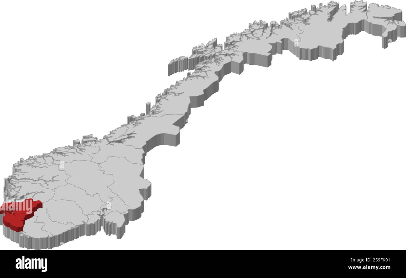 Map of Norway as a gray piece., Rogaland is highlighted in red Stock ...