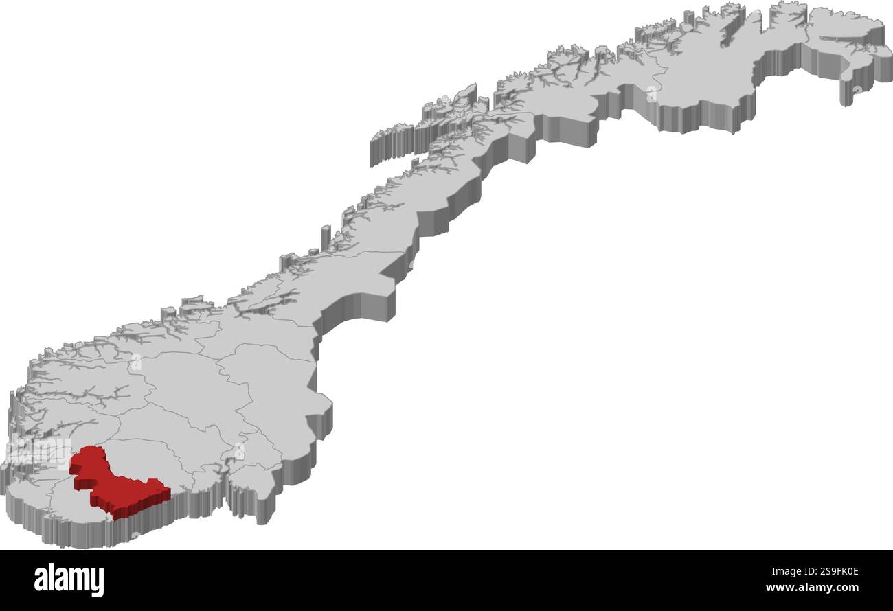 Map of Norway as a gray piece., Aust-Agder is highlighted in red Stock ...