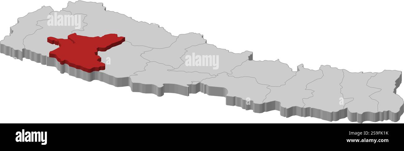 Map of Nepal as a gray piece, Bheri is highlighted in red Stock Vector ...