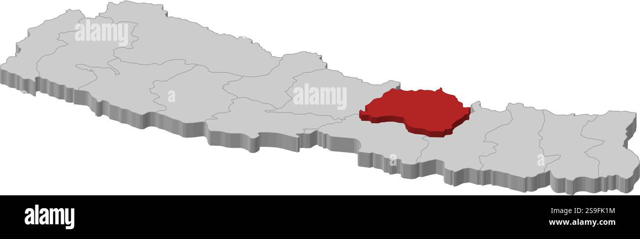 Map of Nepal as a gray piece, Bagmati is highlighted in red Stock ...