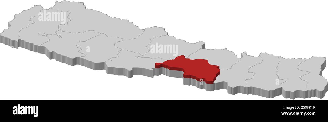 Map of Nepal as a gray piece, Narayani is highlighted in red Stock ...