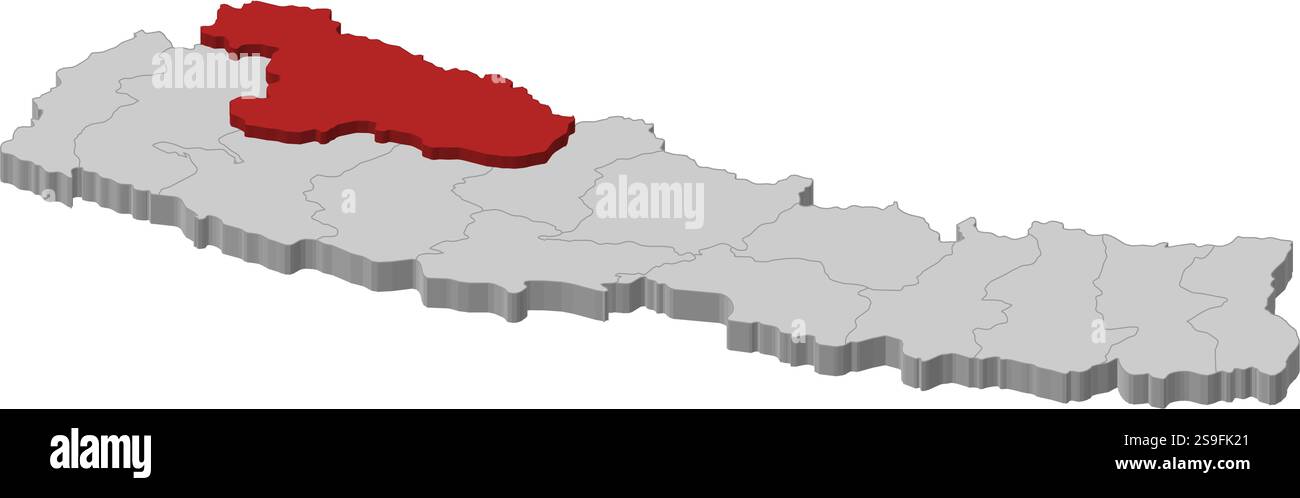 Map of Nepal as a gray piece, Karnali is highlighted in red Stock ...