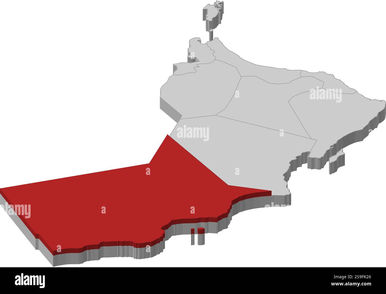 Map of Oman as a gray piece, Dhofar is highlighted in red Stock Vector ...