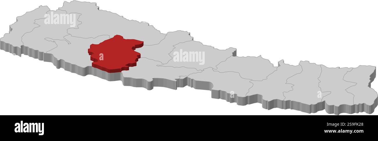 Map of Nepal as a gray piece, Rapti is highlighted in red Stock Vector ...