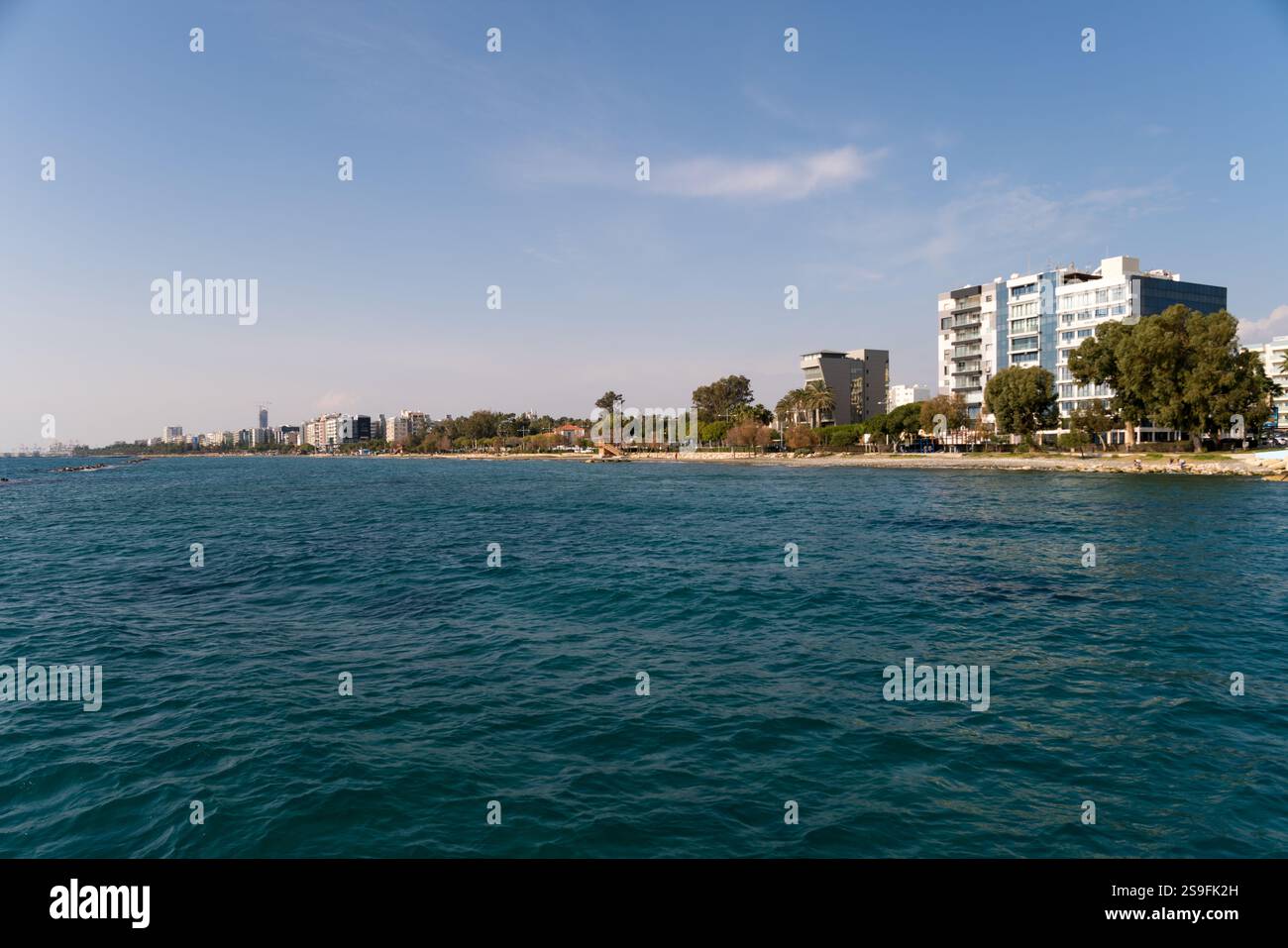 General view of Limassol seafront with calm, crystal water. View from ...