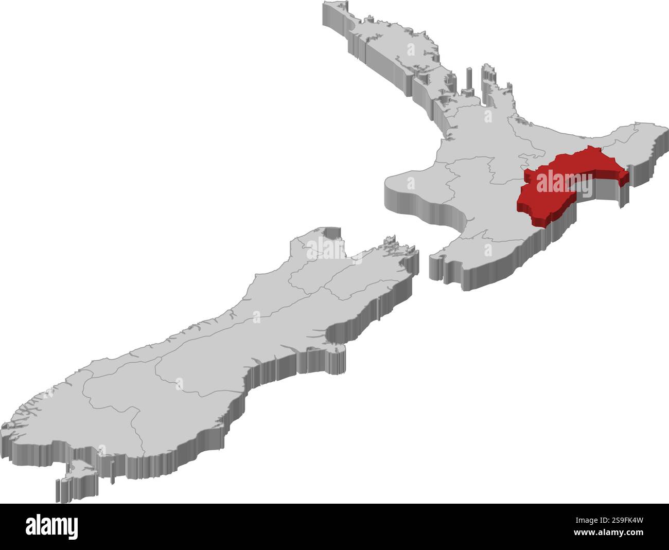 Map of New Zealand as a gray piece., Taranaki is highlighted in red ...