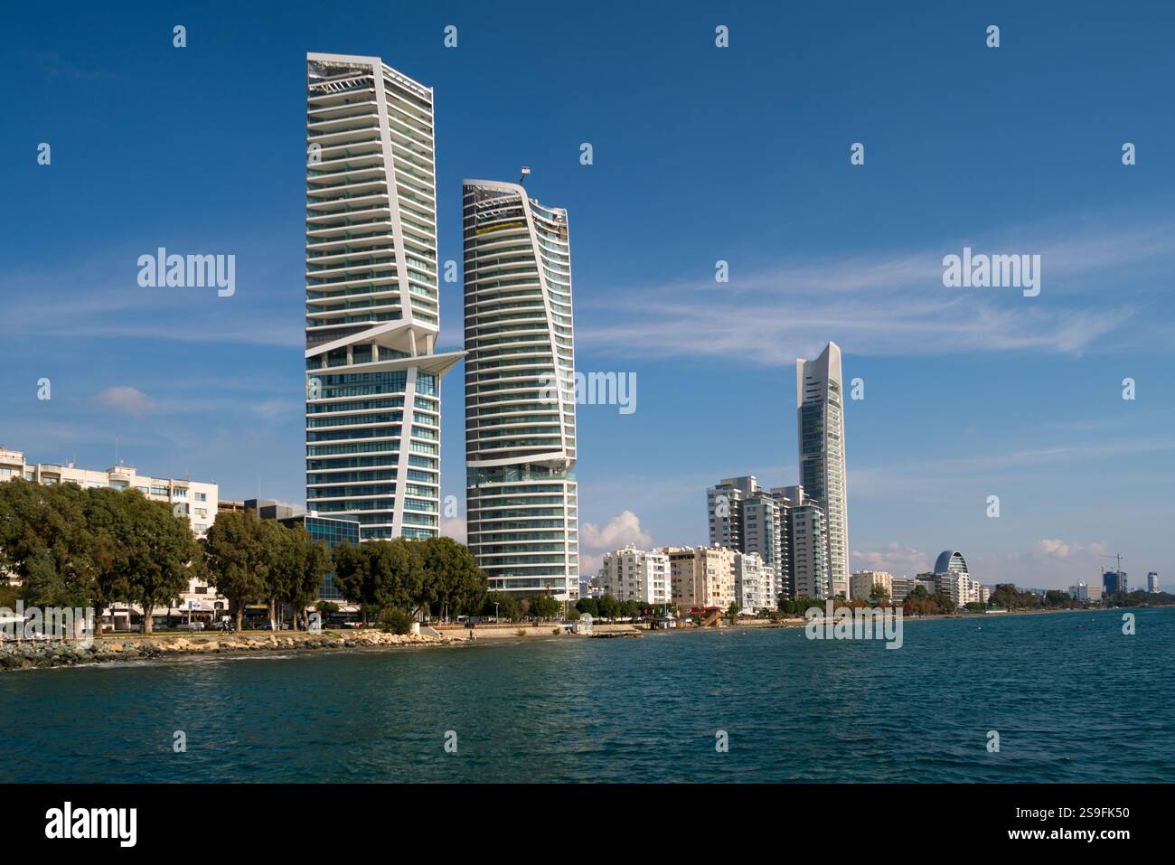 General view of Limassol seafront with calm, crystal water. View from ...