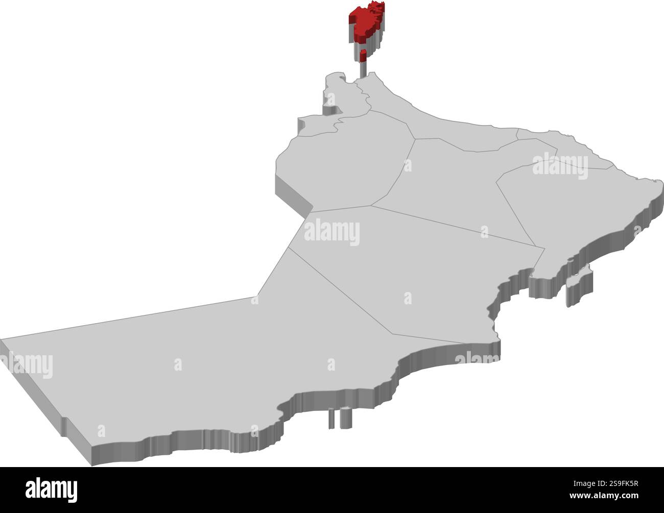Map of Oman as a gray piece, Musandam is highlighted in red Stock ...