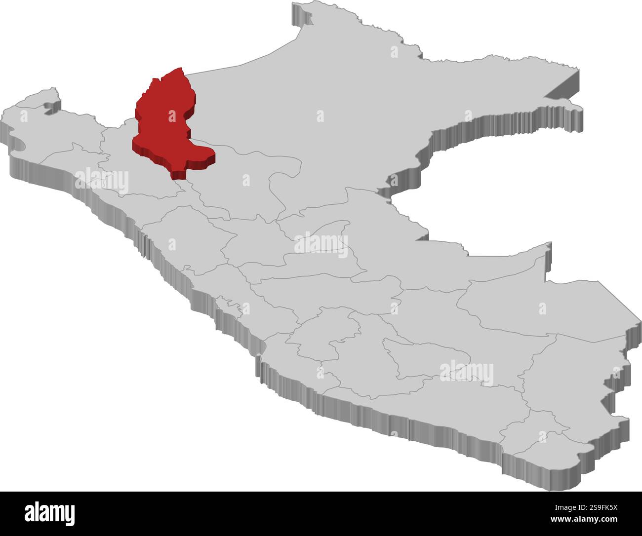Map of Peru as a gray piece, Amazonas is highlighted in red Stock ...