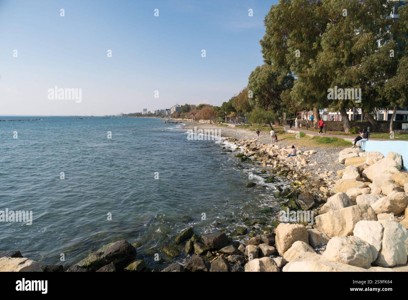 General view of Limassol seafront with calm, crystal water. View from ...