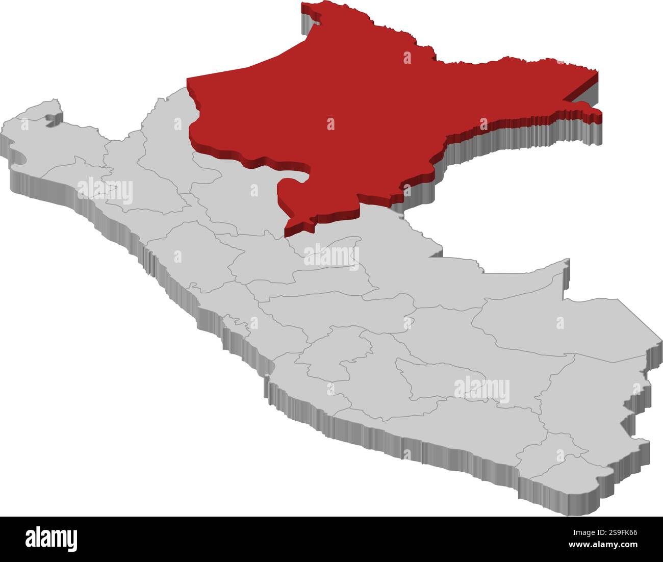 Map of Peru as a gray piece, Loreto is highlighted in red Stock Vector ...