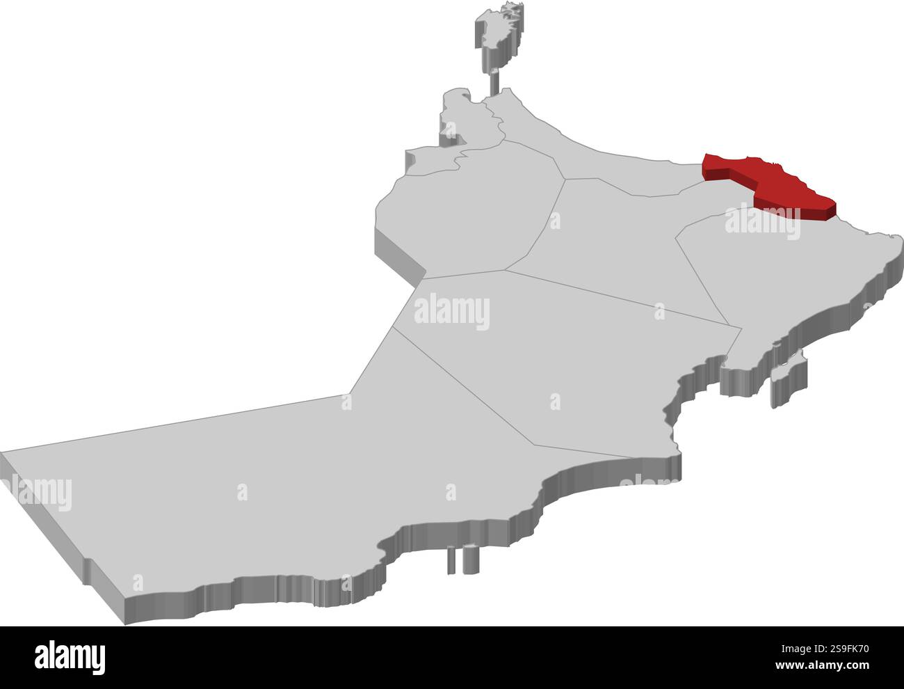 Map of Oman as a gray piece, Muscat is highlighted in red Stock Vector ...