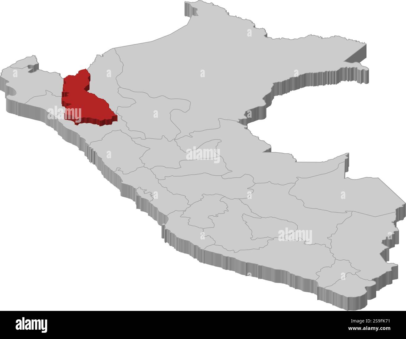 Map of Peru as a gray piece, Cajamarca is highlighted in red Stock ...
