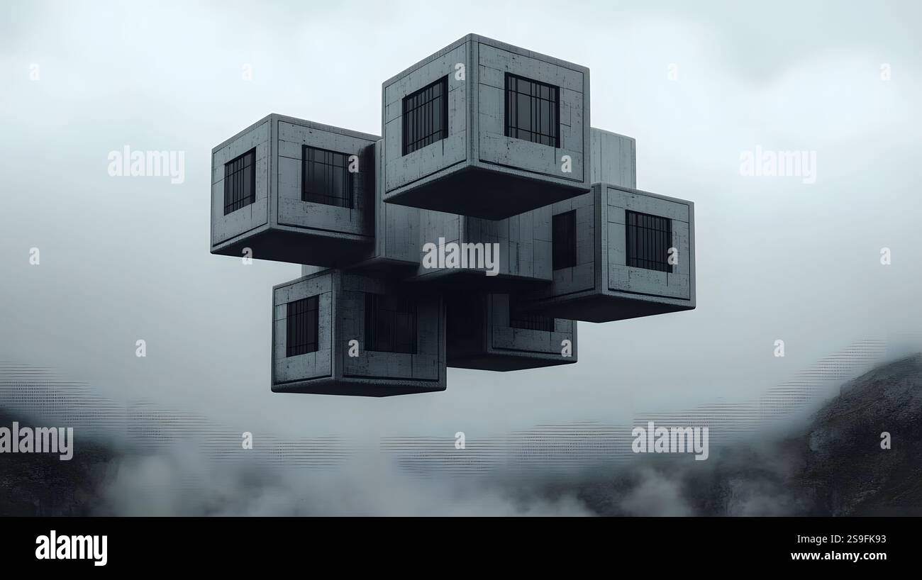 Floating cube-like structures suspended in a monochromatic environment ...