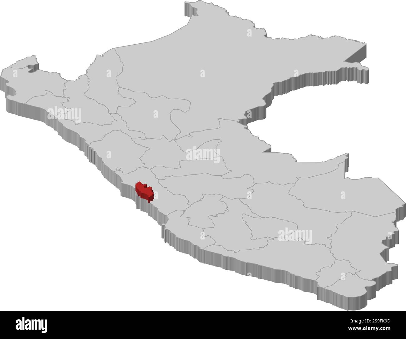 Map of Peru as a gray piece, Lima Region is highlighted in red Stock ...