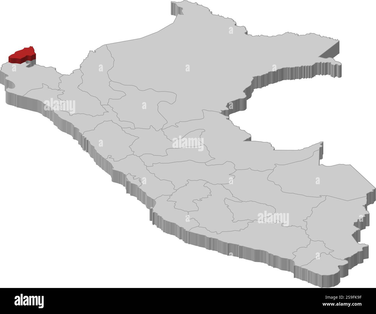 Map of Peru as a gray piece, Tumbes is highlighted in red Stock Vector ...