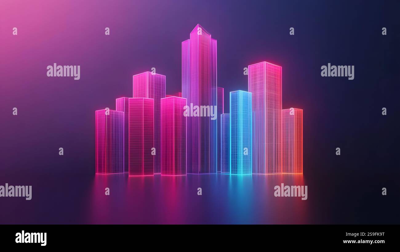 Transparent,sleek,and futuristic high-rise buildings with glowing edges ...