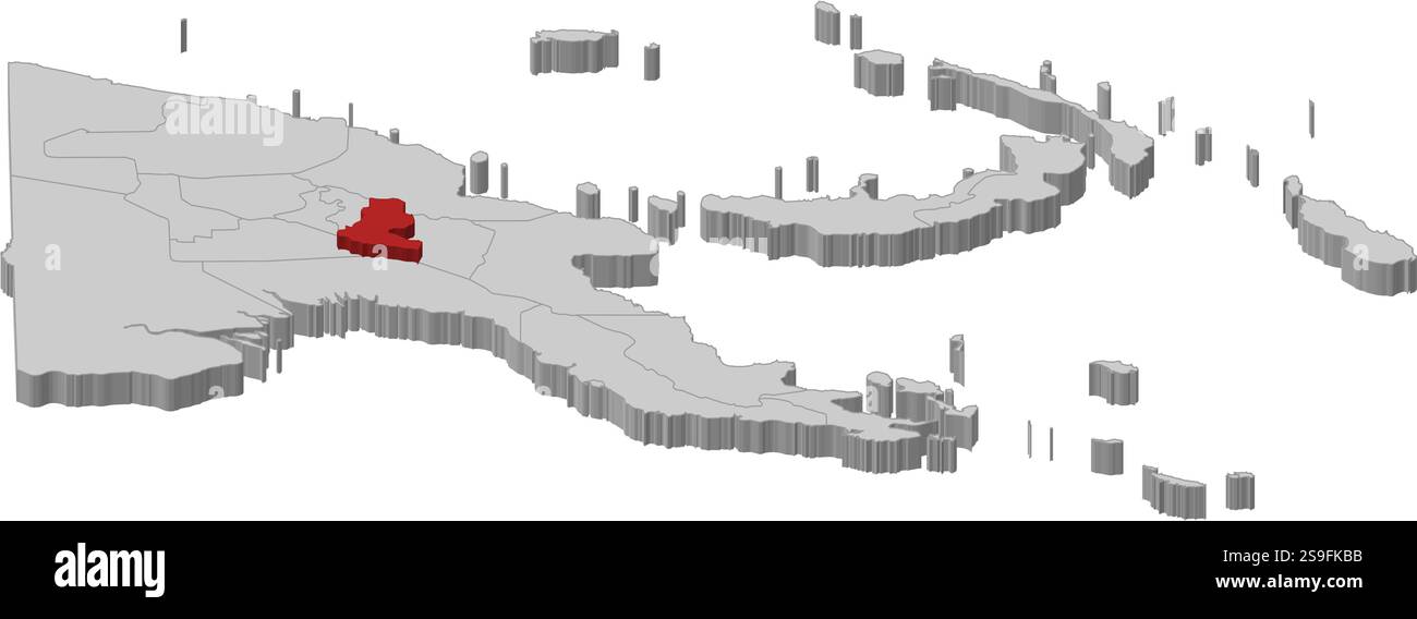 Map of Papua New Guinea as a gray piece, Simbu is highlighted in red ...