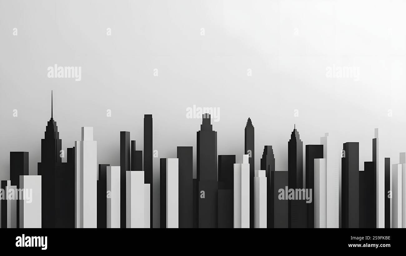 Minimalist monochromatic skyline with clean,geometric lines and sleek ...