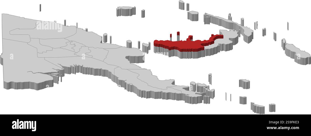Map of Papua New Guinea as a gray piece, West New Britain is ...