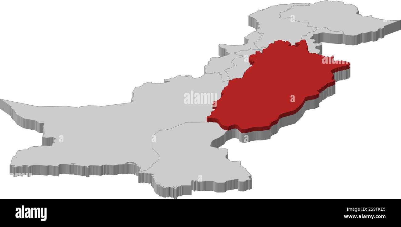 Map of Pakistan as a gray piece., Punjab is highlighted in red Stock ...