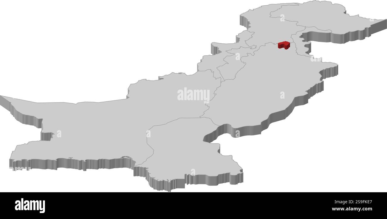 Map of Pakistan as a gray piece., Islamabad is highlighted in red Stock ...