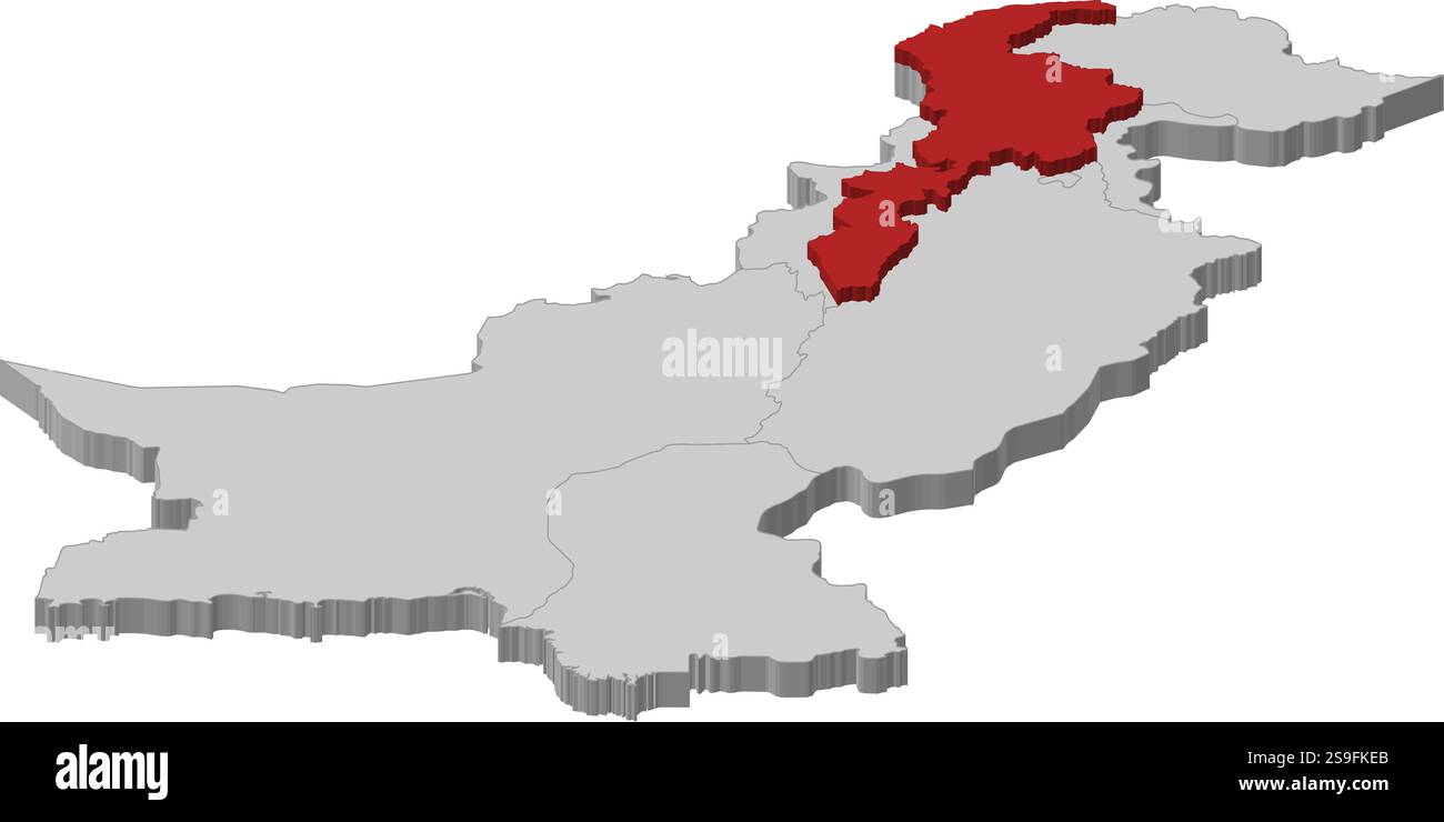 Map of Pakistan as a gray piece., Khyber Pakhtunkhwa is highlighted in ...