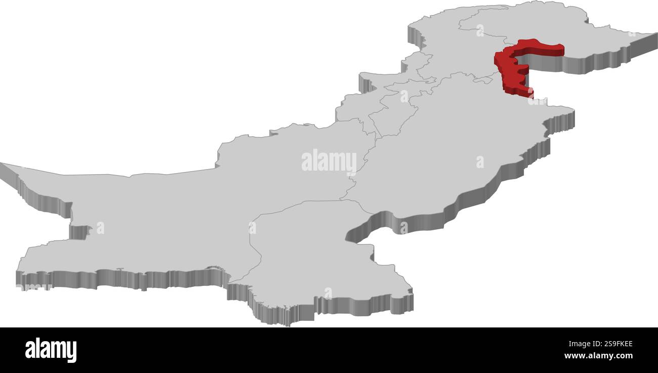 Map of Pakistan as a gray piece., Jammu and Kashmir is highlighted in ...