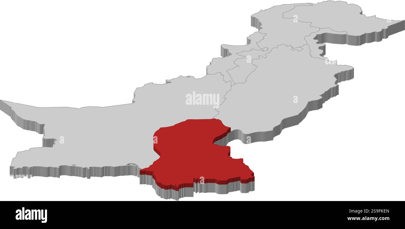 Map of Pakistan as a gray piece., Sindh is highlighted in red Stock ...