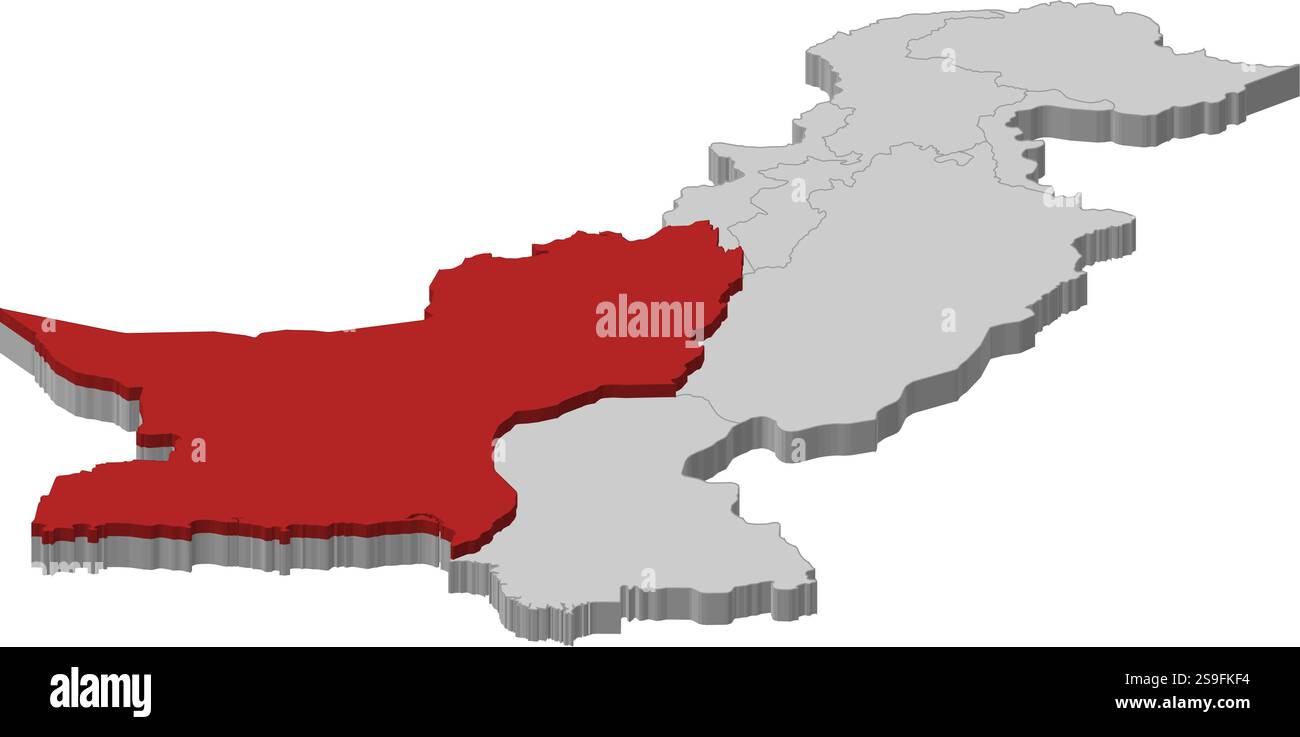 Map of Pakistan as a gray piece., Balochistan is highlighted in red ...