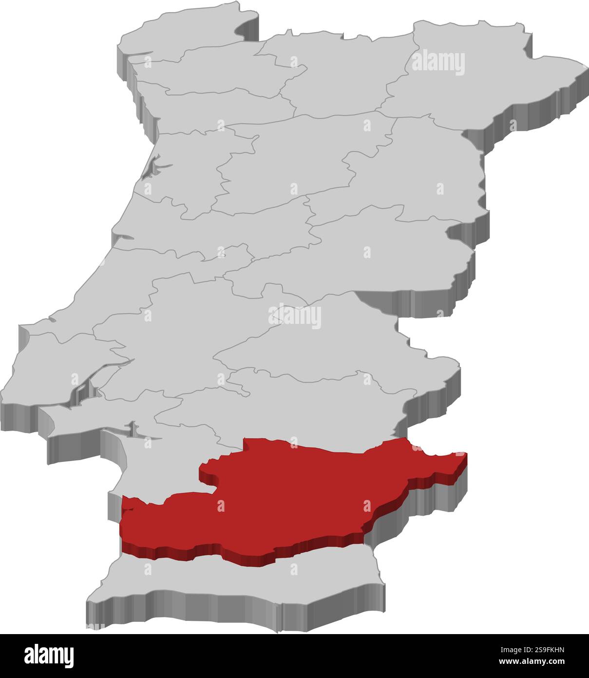 Map of Portugal as a gray piece., Beja is highlighted in red Stock ...