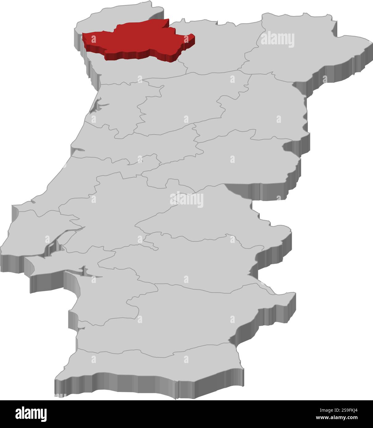 Map of Portugal as a gray piece., Braga is highlighted in red Stock ...
