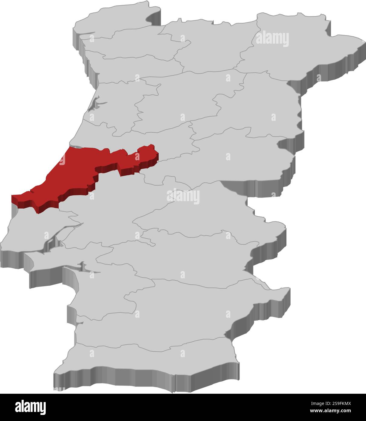 Map of Portugal as a gray piece., Leiria is highlighted in red Stock ...