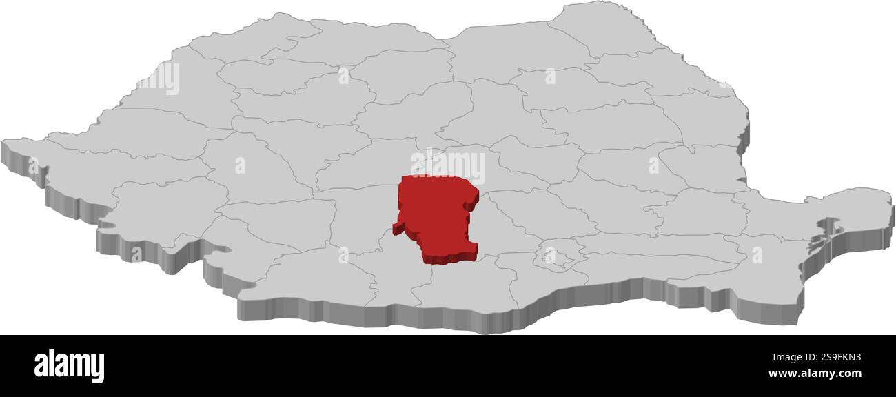 Map of Romania as a gray piece, Arges is highlighted in red Stock ...