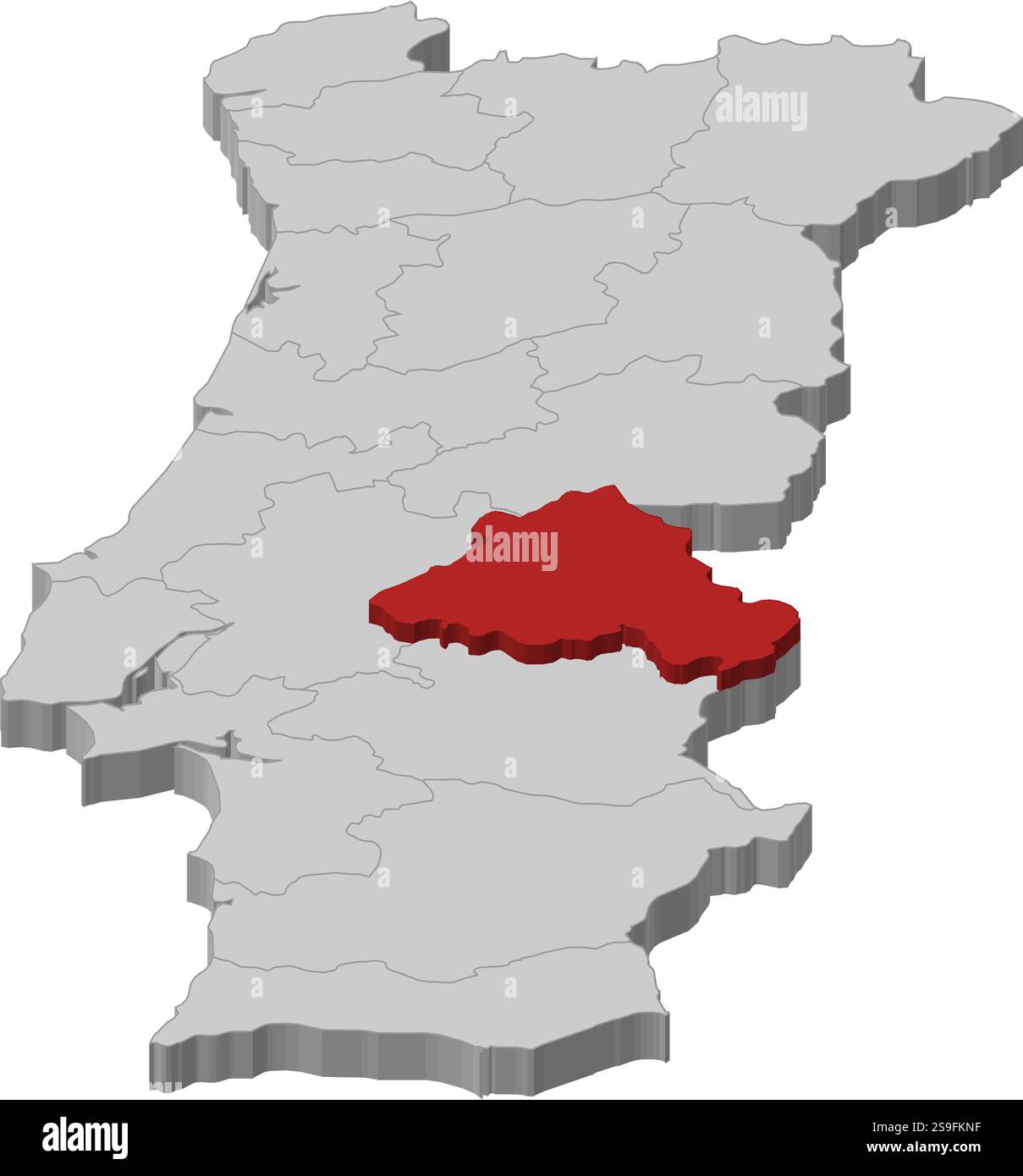 Map of Portugal as a gray piece., Portalegre is highlighted in red ...