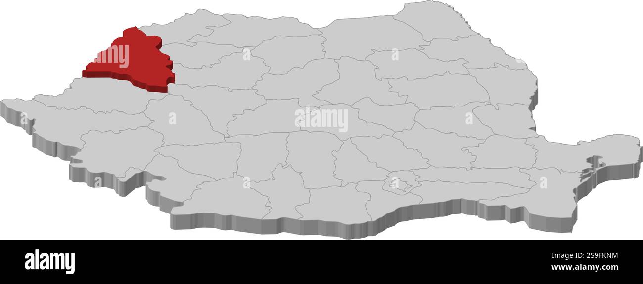 Map of Romania as a gray piece, Bihor is highlighted in red Stock ...