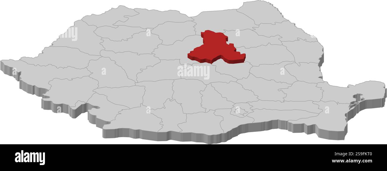 Map of Romania as a gray piece, Harghita is highlighted in red Stock ...