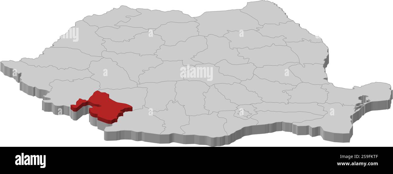 Map of Romania as a gray piece, Mehedinti is highlighted in red Stock ...