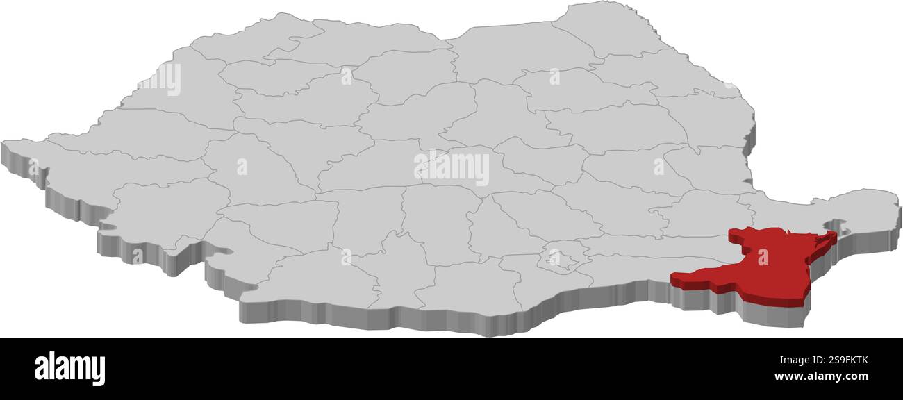 Map of Romania as a gray piece, Constanta is highlighted in red Stock ...