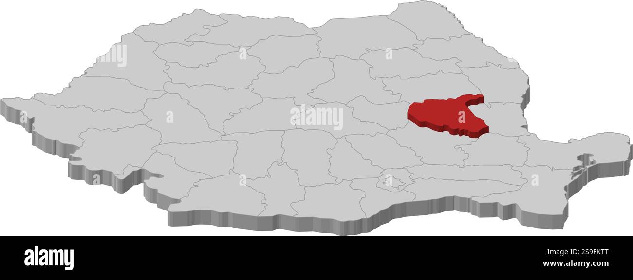 Map of Romania as a gray piece, Vrancea is highlighted in red Stock ...