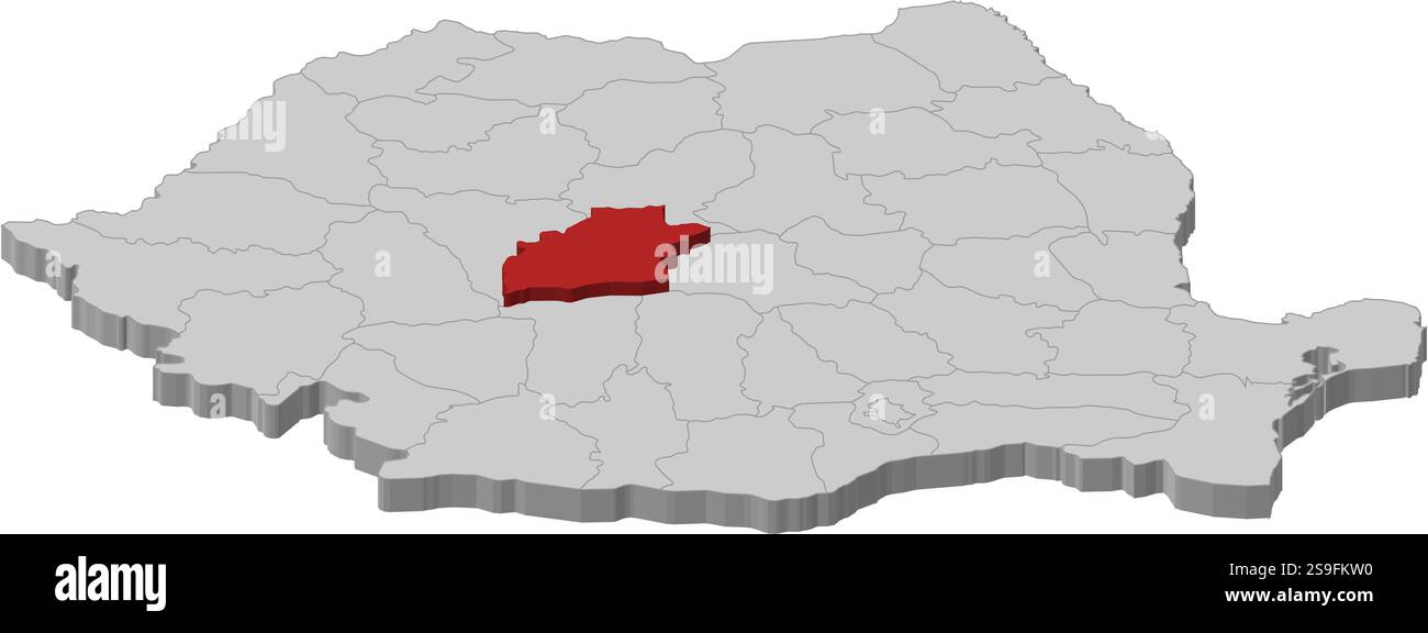 Map of Romania as a gray piece, Sibiu is highlighted in red Stock ...
