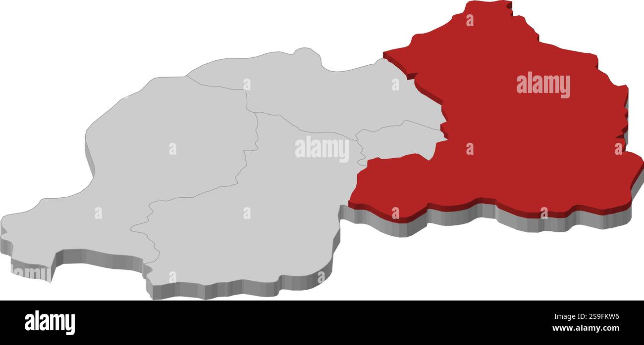 Map of Rwanda as a gray piece, East is highlighted in red Stock Vector ...