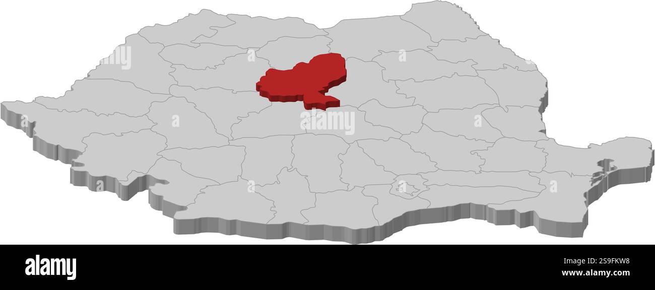 Map of Romania as a gray piece, Mures is highlighted in red Stock ...