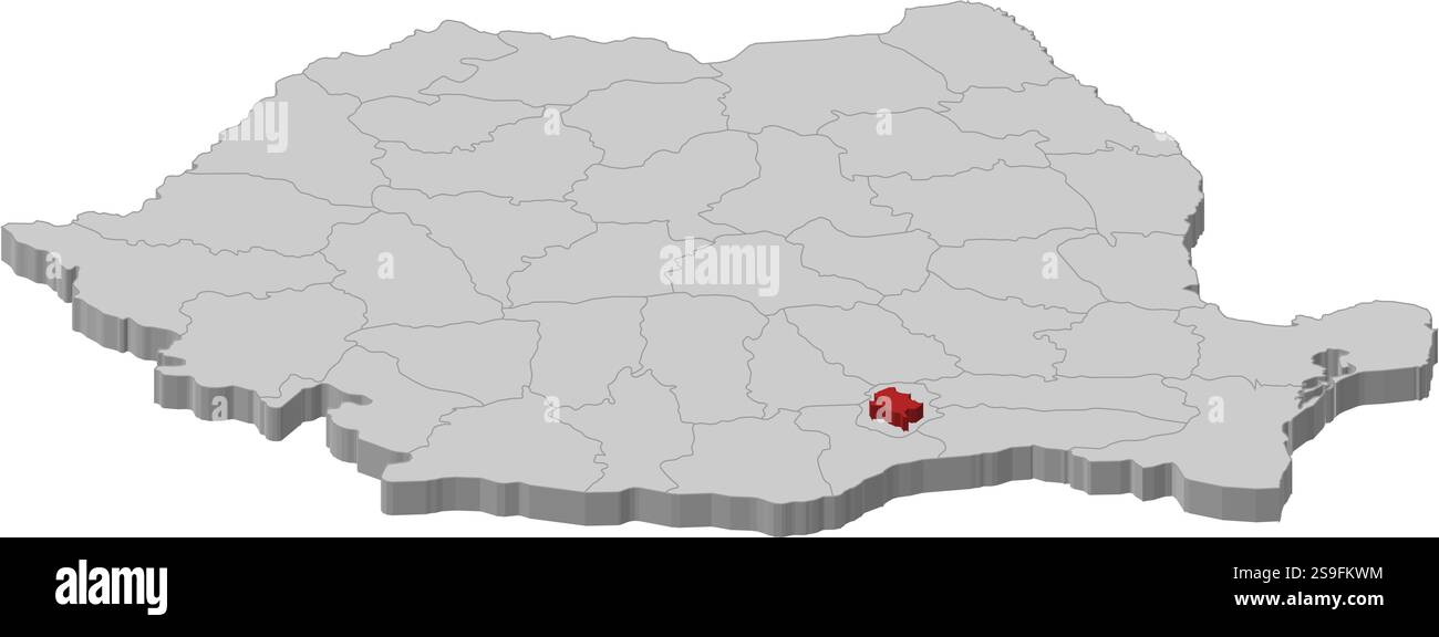 Map of Romania as a gray piece, Bucharest is highlighted in red Stock ...