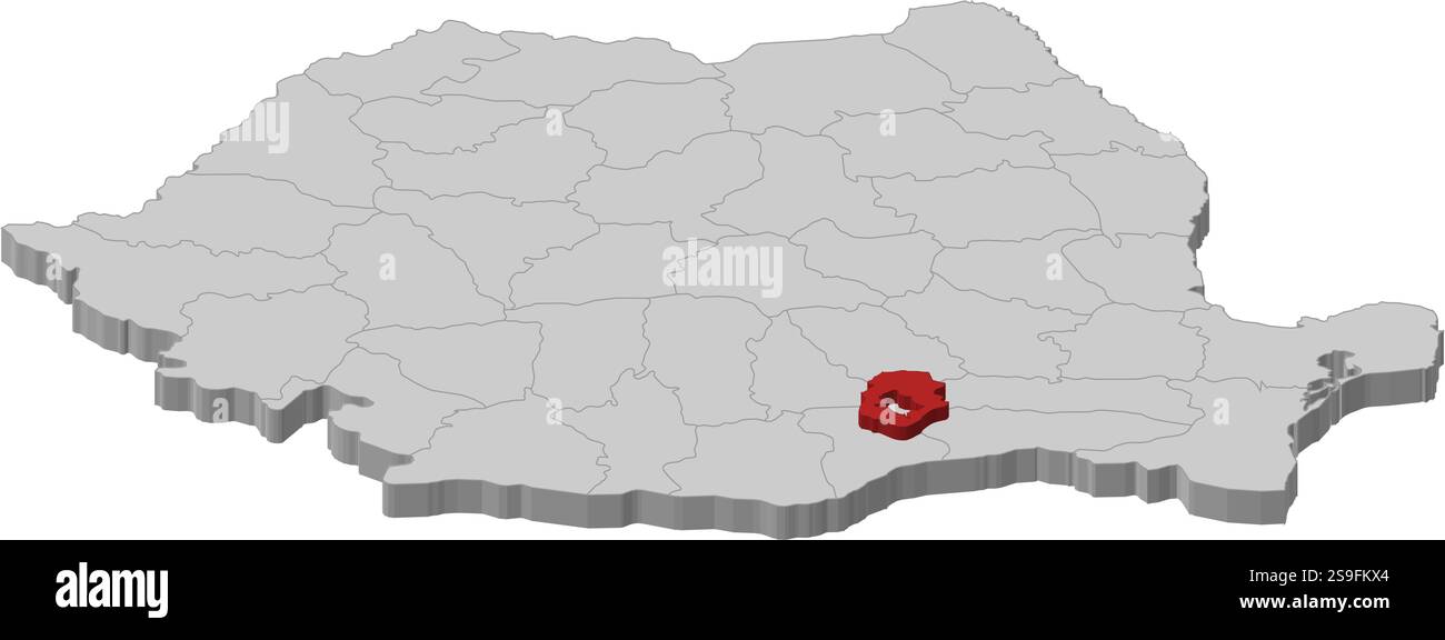 Map of Romania as a gray piece, Ilfov is highlighted in red Stock ...
